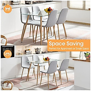 Bacyion Modern Dining Room Table Set 5 Pieces Dining Table Set for 4 - Rectangle Glass Dining Table with 4 Grey Fabric Dining Chairs - Kitchen & Dining Room Sets for Dining Room Kitchen