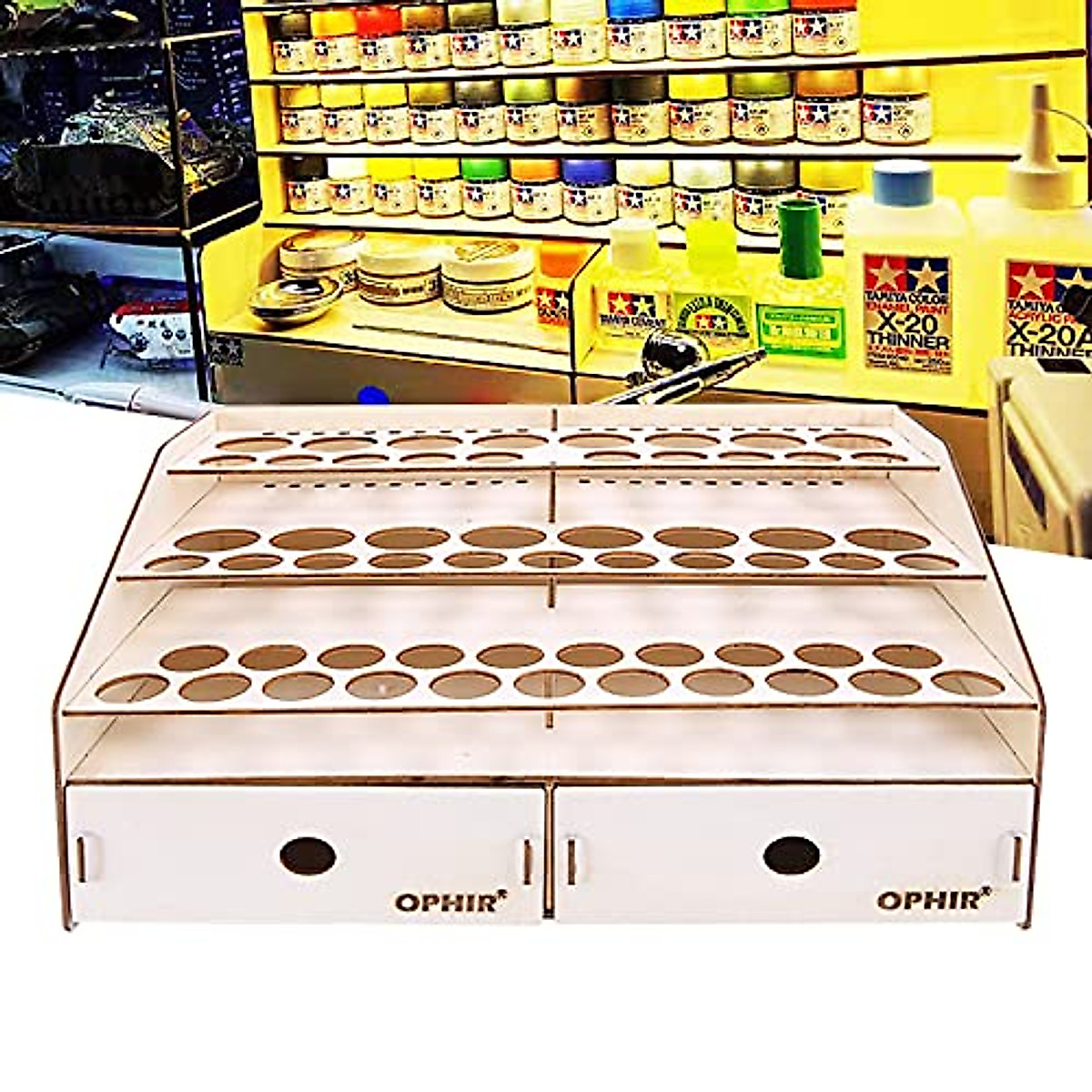 DYRABREST 2 Drawers Paint Rack Stand Pigment Ink Bottle Paints Tool Storage with Cabinet Holder Organizer, Detachable Assembly 80-hole paint rack + Manual