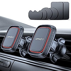 APPS2Car 2 Pack Magnetic Phone Car Mount, Car Phone Holder Mount Magnetic, Built in 6 Strong Magnets, Air Vent Cell Phone Holder for Car with Adjustable Secure Tightening System