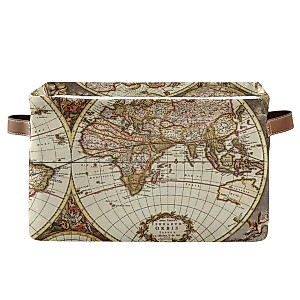 AUUXVA Globe Travel World Map Storage Basket Collapsible Cloth Storage Cube Basket Bins Organizer with Handles Rectangular Large Toys Shelf Closet for Nursery Bedroom Home Office