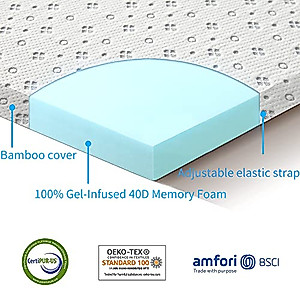 CHITA Ventilated Cool Gel Memory Foam Bed Mattress Topper Removable Bamboo Cover with Straps -10 Years Warranty, 2 Inch, California King