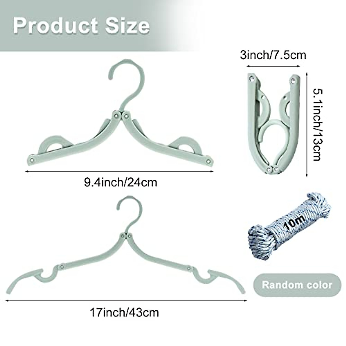 16pcs Colorful Travel Hangers, XIACIBDUS Portable Folding Plastic Hangers with 1 Clothesline, Travel Accessories Clothes Drying Rack for Travel School Home