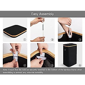 StorageWorks Large Laundry Hamper with Lid, 100L Tall Laundry Basket with Bamboo Handles and 2 Removable Inner Bag, Collapsible Laundry Hamper for Clothing, Toys, Towels, Black, 1-Pack