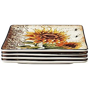 Certified International French Sunflowers Dinner Plate, 10.5-Inch, Multicolor, Large, Set of 4