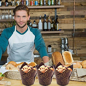 200pcs Brown Tulip Cupcake Liners Golden Printed Natural Muffin Liners Baking Cups for Birthday,Wedding,Party Brown with gold