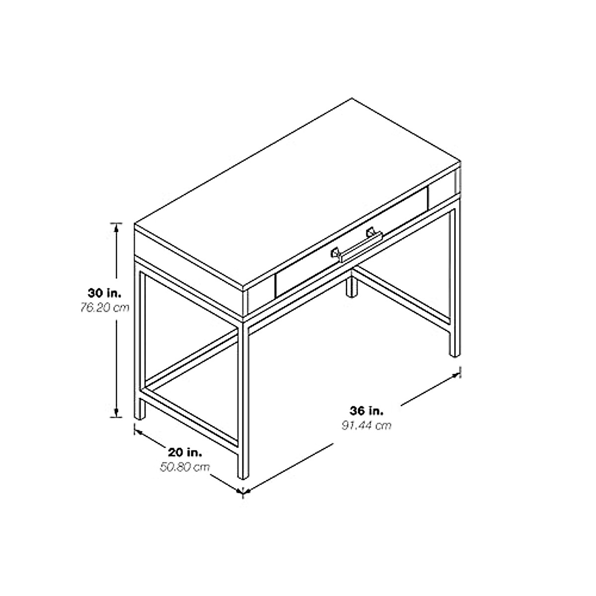 OSP Home Furnishings Modern Life Contemporary Writing Desk with Large Drawer and Gold Metal Legs, Black Finish