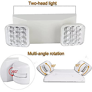 Led Emergency Lights Fixture 12 Pack, LED Emergency Light for Home Power Failure, Commercial LED Emergency Light with Battery Backup, Adjustable Two Head Emergency Exit Lights, Hardwired Square