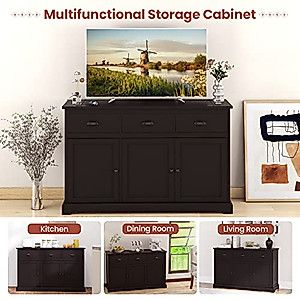 Giantex Sideboard Buffet Server Storage Cabinet Console Table Home Kitchen Dining Room Furniture Entryway Cupboard with 2 Cabinets and 3 Drawers Adjustable Shelves, Brown