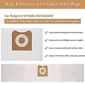 2 Pack VF3500 Replacement Filter for Ridgid 3-4.5 Gallon Wet Dry Vacuums + 4 Pack VF3501 Filter Bags Compatible with Ridgid 3-4.5 Gallon Wet Dry Vacuums (6 Pack)