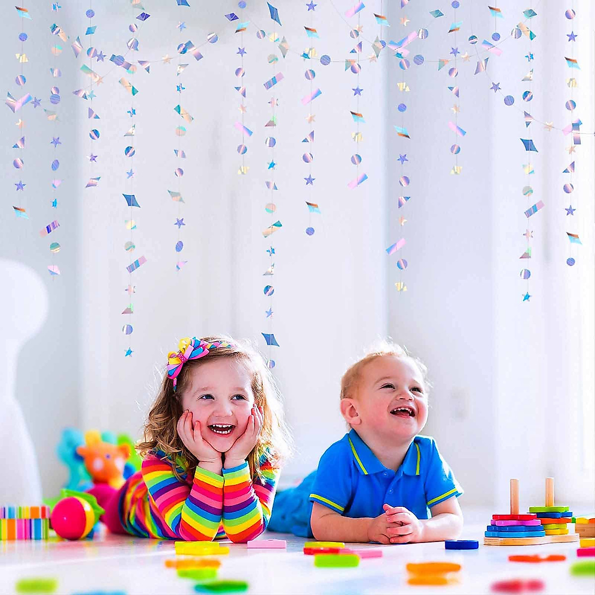 Cheerland Holographic Confetti Garland Iridescent Party Supplies Euphoria Party Decorations Hanging Backdrop Streamers Birthday Banner Disco NYE New Year Eve Party Decorations