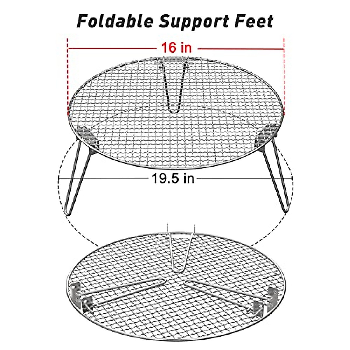 Grill Grate for Solo Stove Bonfire, 19.5 Inch Round Grill Grate with 3 Detachable Legs , Stainless Steel Fire Pit Cooking Grate Raised Top Grate for Bonfire Stove
