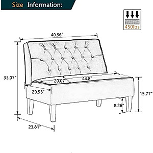Alunaune Upholstered Loveseat Bench Settee for Bedroom, Small Sofa Couch Love Seat Bench Armless Settee Tufted Button Living Room Dining Room Bench-Light Grey