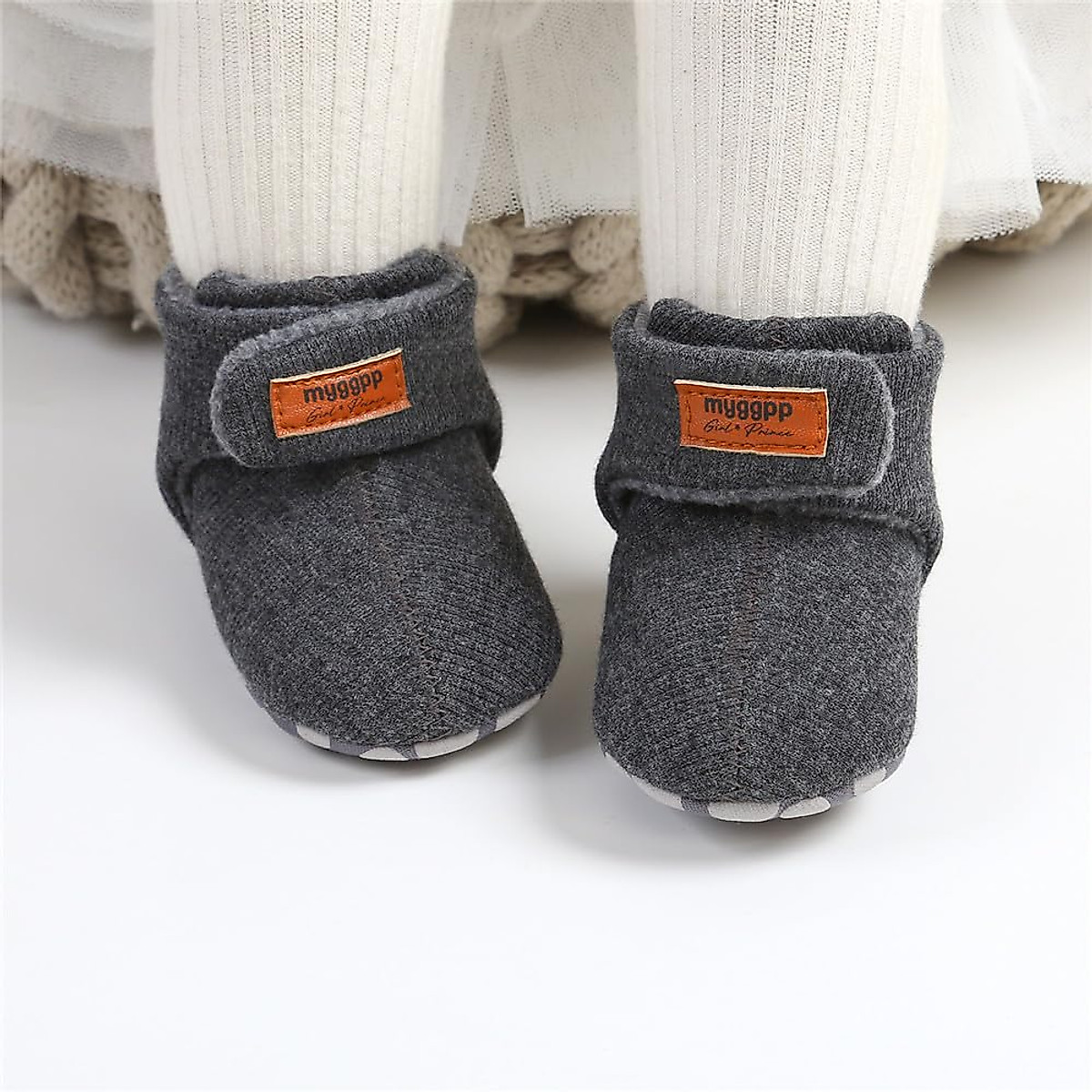 QWZban Baby Booties Infant Newborn Boys Girls Slippers Warm Crib Sock Shoes Indoor First Walkers Prewalker Dark Grey 6-12 Months