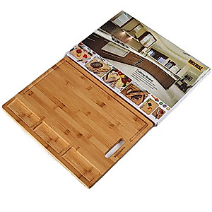 Cutting Boards,Large Bamboo Cutting Board With 3 Built-In Compartments And Juice Grooves - Kitchen Chopping Board for Meat (Butcher Block) Cheese and Vegetables(17 x 12.6")