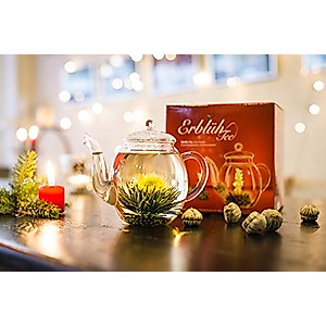 Creano Flowering Tea Gift Set - White Tea – 6 Blooming Tea with 17oz Glass Teapot