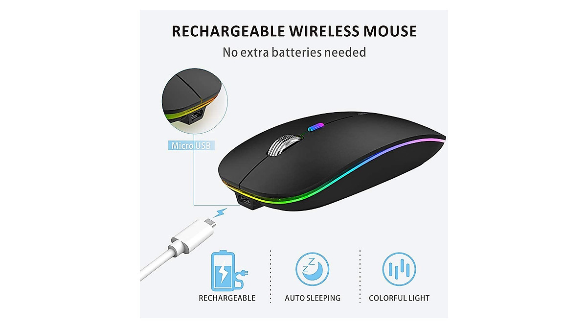 Uiosmuph LED Wireless Mouse: Slim, Rechargeable & Silent