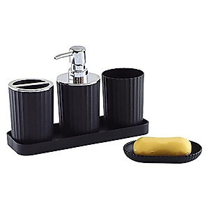 MagiDeal Bathroom Accessories Set, Tumbler, Lotion Dispenser Bottle, Brush Holder, Soap Dish, Tray, Modern Bath Necessities Stuff Decor Neat, Black