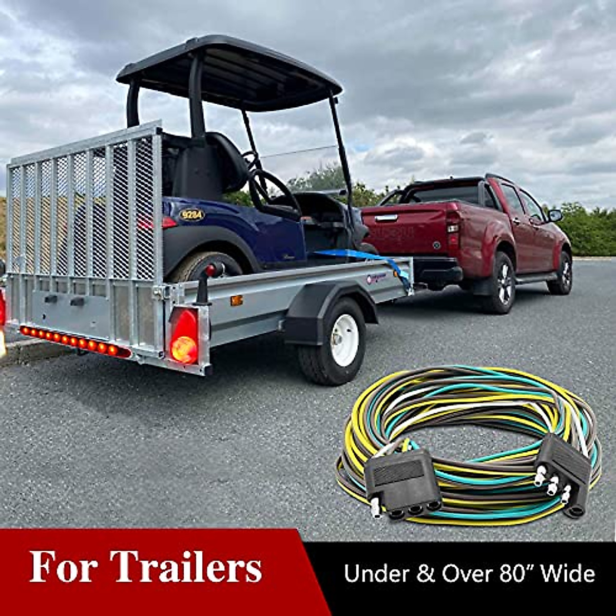 Trailer Wiring Harness Kit, LIMICAR Trailer Wire, 25ft Trailer Wiring Harness with 4 Flat Extension Connector, 4 Pin Wishbond Trailer Harness for Utility Boat Trailer Light Kit