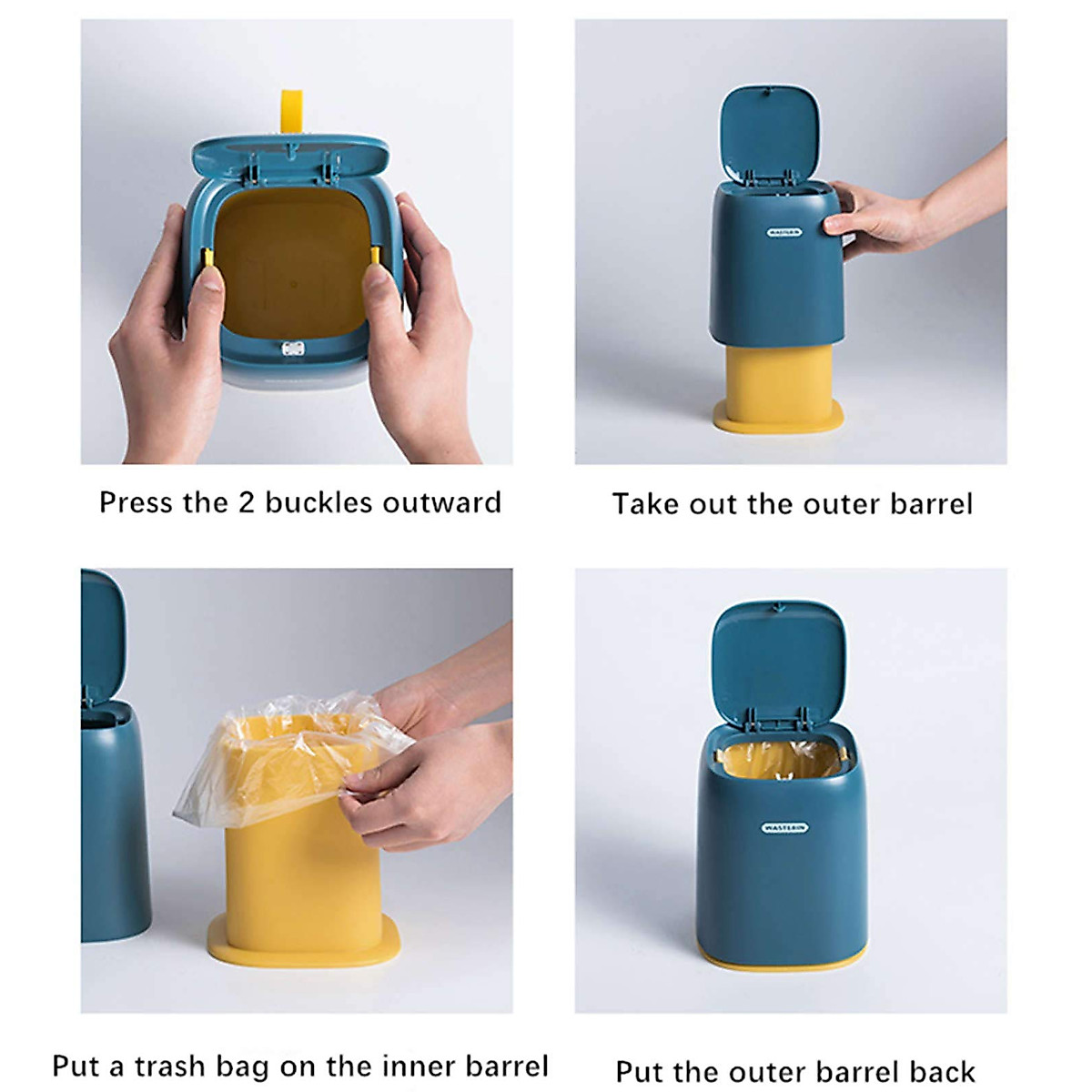 Originals 1.5L Mini Countertop Trash Can, Blue, Made of Eco-Friendly ABS+PP Material, BPA-Free, Easy to Clean and Wash, with Silicone Handle, Snap-On Design, Odor Control