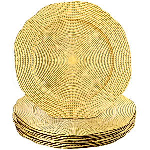 TOPZEA 12 Pack Gold Charger Plates, 13 Inch Plastic Dinner Under Plates Elegant Charger Service Ware Base Plate Bulk Reusable Decorative Round Placemat for Wedding, Banquet Table Setting Decor