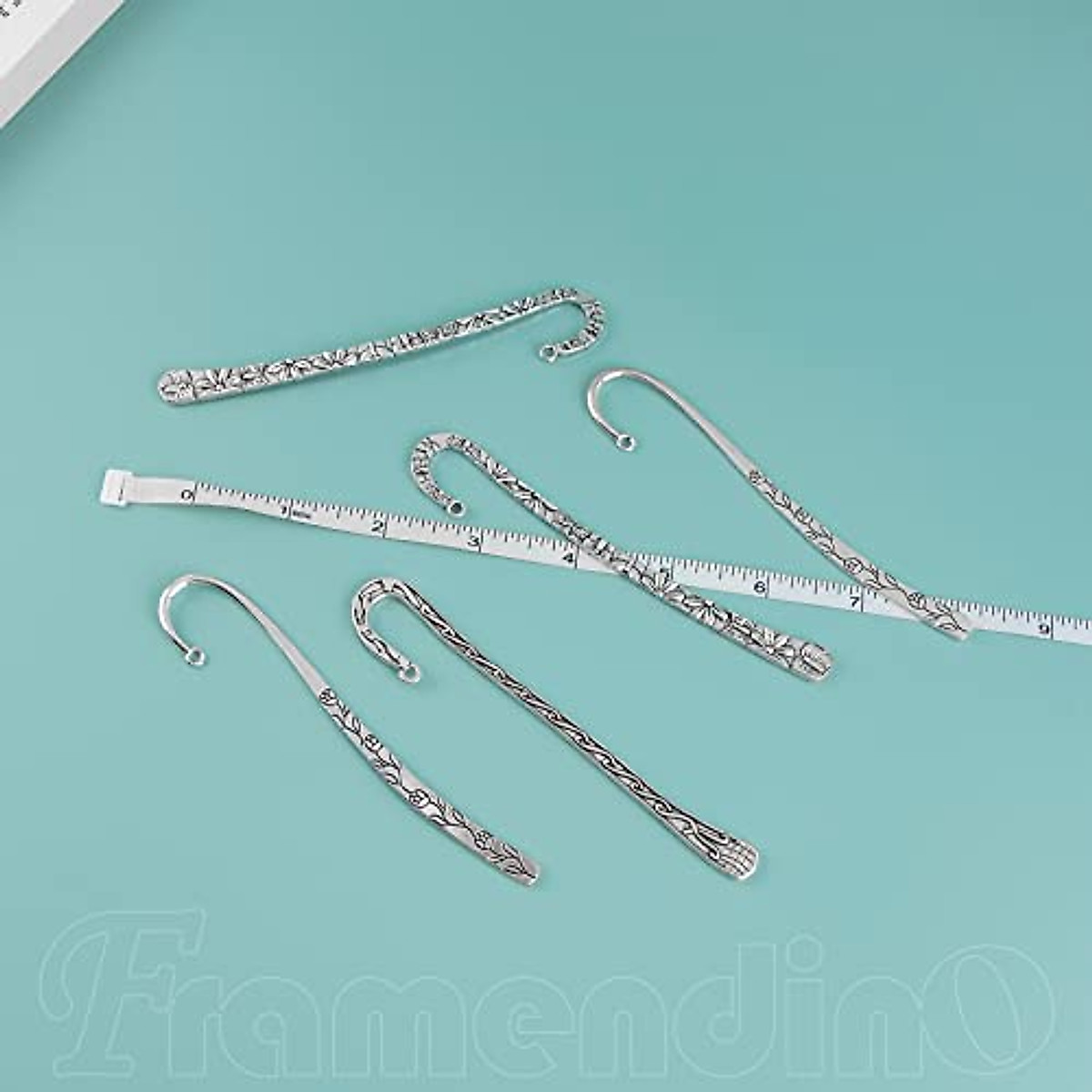 Framendino, 12 Pack Metal Bookmark Hairpin Hook Antique Tibetan Silver Carved Hook Bookmarks with Loop for Crafting