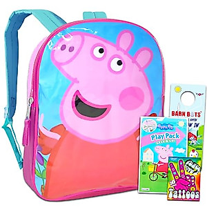 Peppa Pig Backpack for Girls - Bundle with 15" Peppa Pig Backpack, Mini Coloring Book, Stickers, Water Bottle, More | Peppa Pig Preschool Backpack