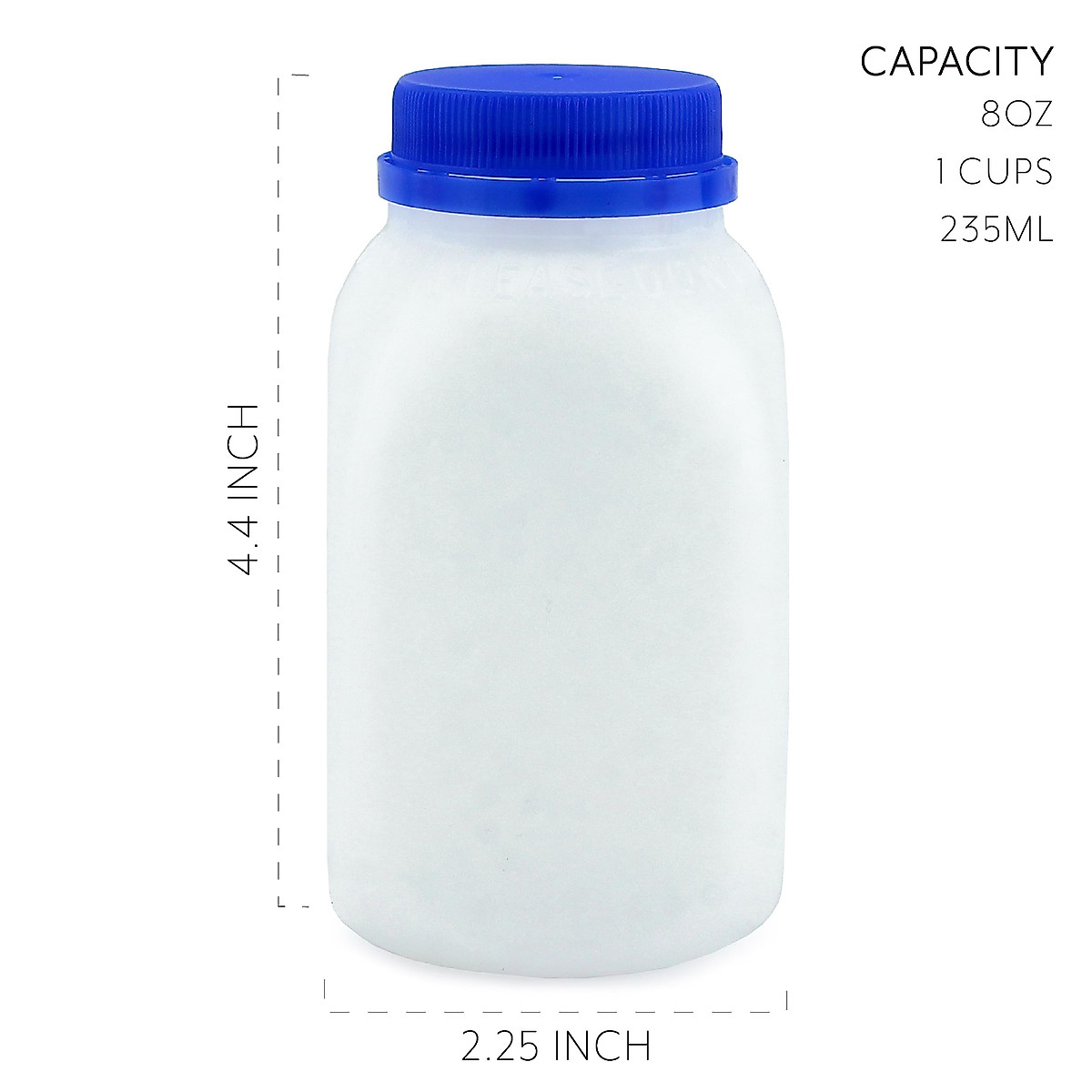 Cornucopia Brands 8-Ounce Plastic Milk Bottles (12-Pack); HDPE Bottles Great for Milk, Juice, Smoothies, Lunch Box & More, BPA-Free, Dishwasher-Safe, BPA-free