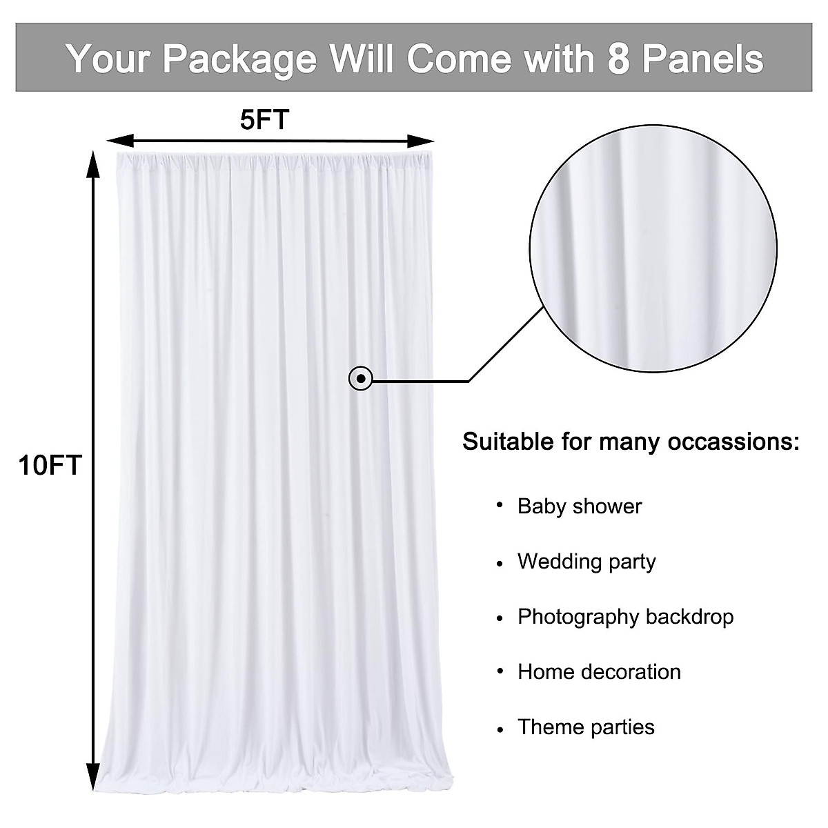 40 ft x 10 ft Wrinkle Free White Backdrop Curtain Panels, Polyester Photography Backdrop Drapes, Wedding Party Home Decoration Supplies