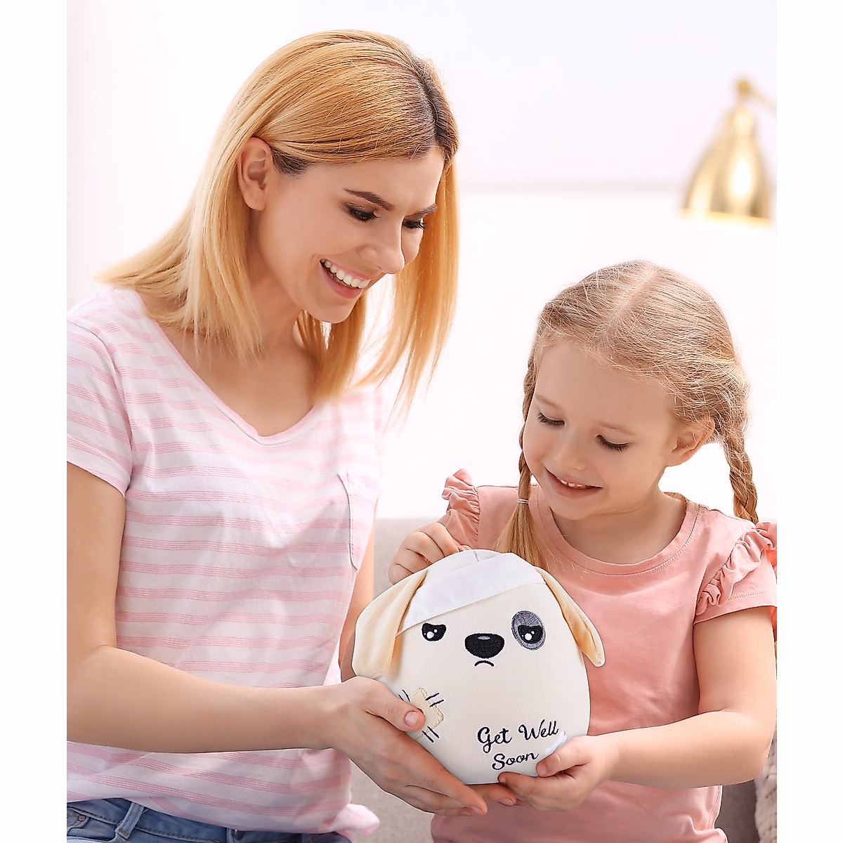 LeYoHa Get Well Soon Dog Plush - Dog Stuffed Animals Apricot Plushie Toys with Injury Bandage, Kids' Pillow Cushion, Gifts for Patient Girls Boys, 8 Inch