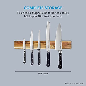 Messermeister Knife Magnet Bar, Acacia - Holds Up to 10 Knives - Easily Mounts to Wall & Includes Hardware + Mounting Instructions - 17 3/4"