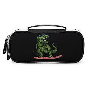 Surfing Dinosaur Pencil Case Bag Large Capacity Stationery Pouch with Handle Portable Makeup Bag Desk Organizer