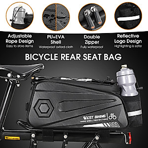 West Biking Bike Rear Seat Bag, Double Water Resistant, Zipper, Bicycle Trunk Pannier, 8.6L Capacity Waterproof Backseat Carrier Cargo Pouch with Strap & Rain Cover For Cycling