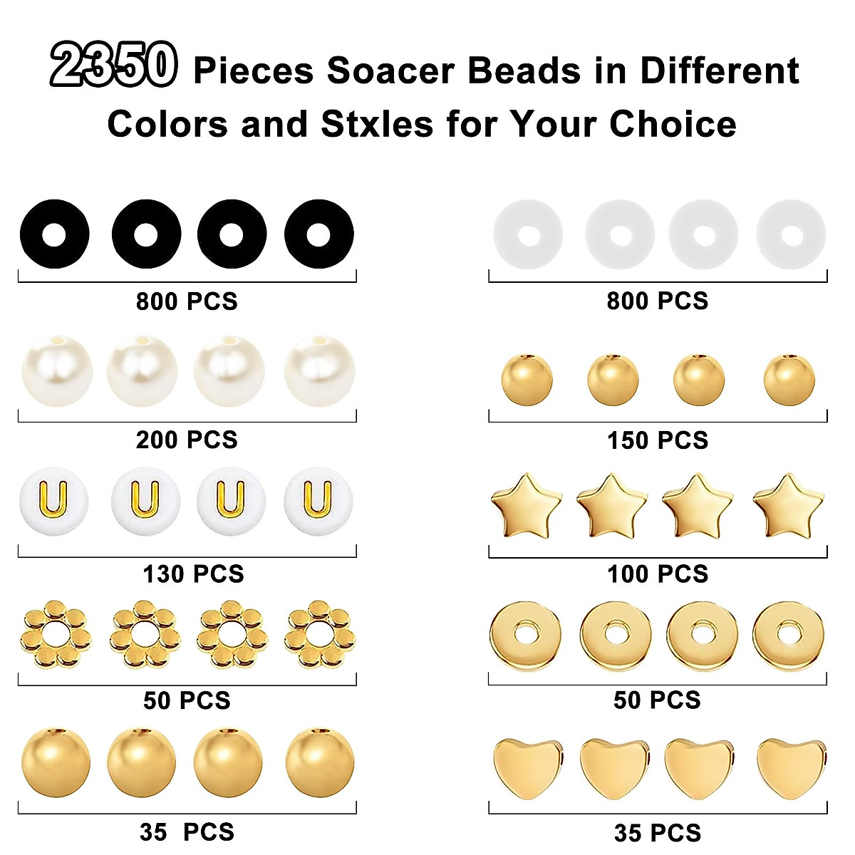 TEKSTAR 2350pcs Bracelet Making kit,Friendship Bracelet Kit,Clay Beads for Bracelet Making,Gold Letter Beads for Bracelets Making Kit,Pearl Beads for Jewelry Making for Adult and Kids