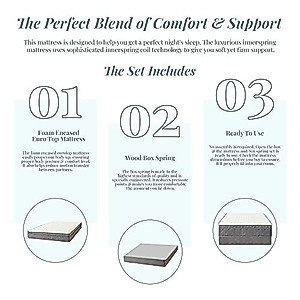 Nutan 10 Inch Foam Encased Mattress with Eurotop and 8 Inch Box Spring Bed Set, Comfy, and Soft Plush Mattresses Provide Soothing Sleep, Complete Body Support, and Pressure Relief, Twin