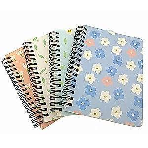 4 Pack A6 Spiral Notebook Journal,Wirebound Ruled Sketch Book Notepad Diary Memo Planner,A6 Size(5.7X4.1") & 80 Sheets (Flower B)