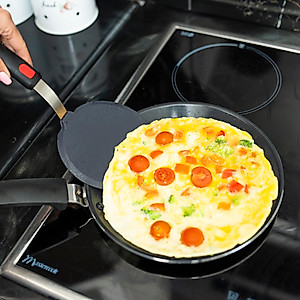 Silicone Pancake Spatula | Wide Beveled Edge Flipper with Stainless Steel Curved Handle | Heat Resistant Non-Stick Cooking