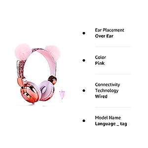 LOAKYO Kids Headphones for Girls, Cute Bear Ear Wired Girls Headphones with Microphone for School Travel Christmas Birthday Gifts (Pink)