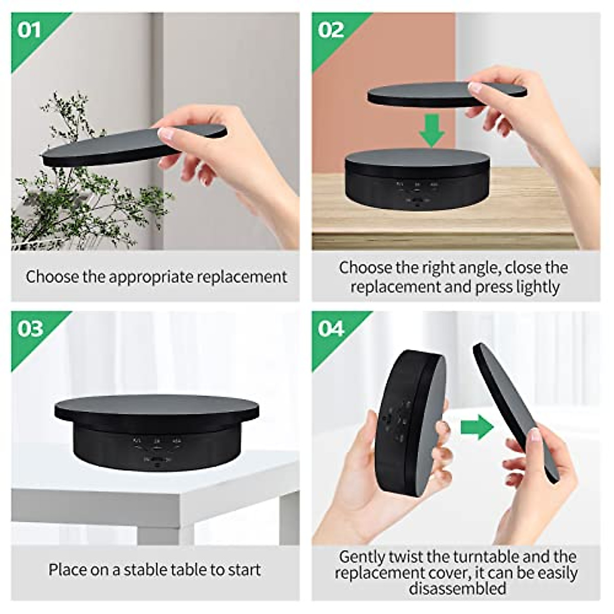 3 in 1 Motorized Rotating Display Stand with 5.74/7.08/8.66 inch Replacement Cover, 360 Degree Turner Cup Rotating Display Stand for Photography Products and Video Show,Max Load 22Lbs