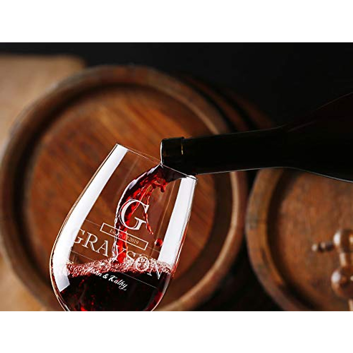 Personalized Wedding Wine Glass, Premium 21oz Stemless Wine Glass Laser Engraved with your Wedding or Anniversary Information! Customized Gifts for Women Anniversary Gifts or Couples Gifts