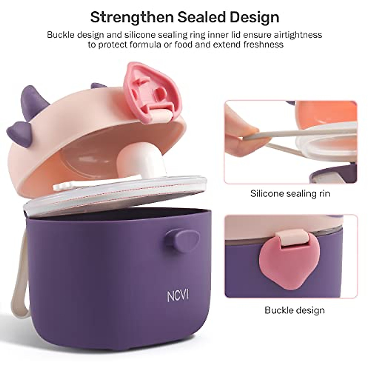 NCVI Baby Formula Dispenser with Scoop and Leveller Portable Storage Formula Containers for Travel, Non-Spill Smart Baby Milk Powder Formula Dispenser for Fruits, Snacks and Nuts (Purple)