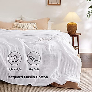 Bedsure 100% Cotton Muslin Blankets for Adults - Breathable and Lightweight Muslin Throw Blanket for All Seasons, White Soft Gauze Spring Blanket for Couch, Sofa, Bed (50x60 Inches)
