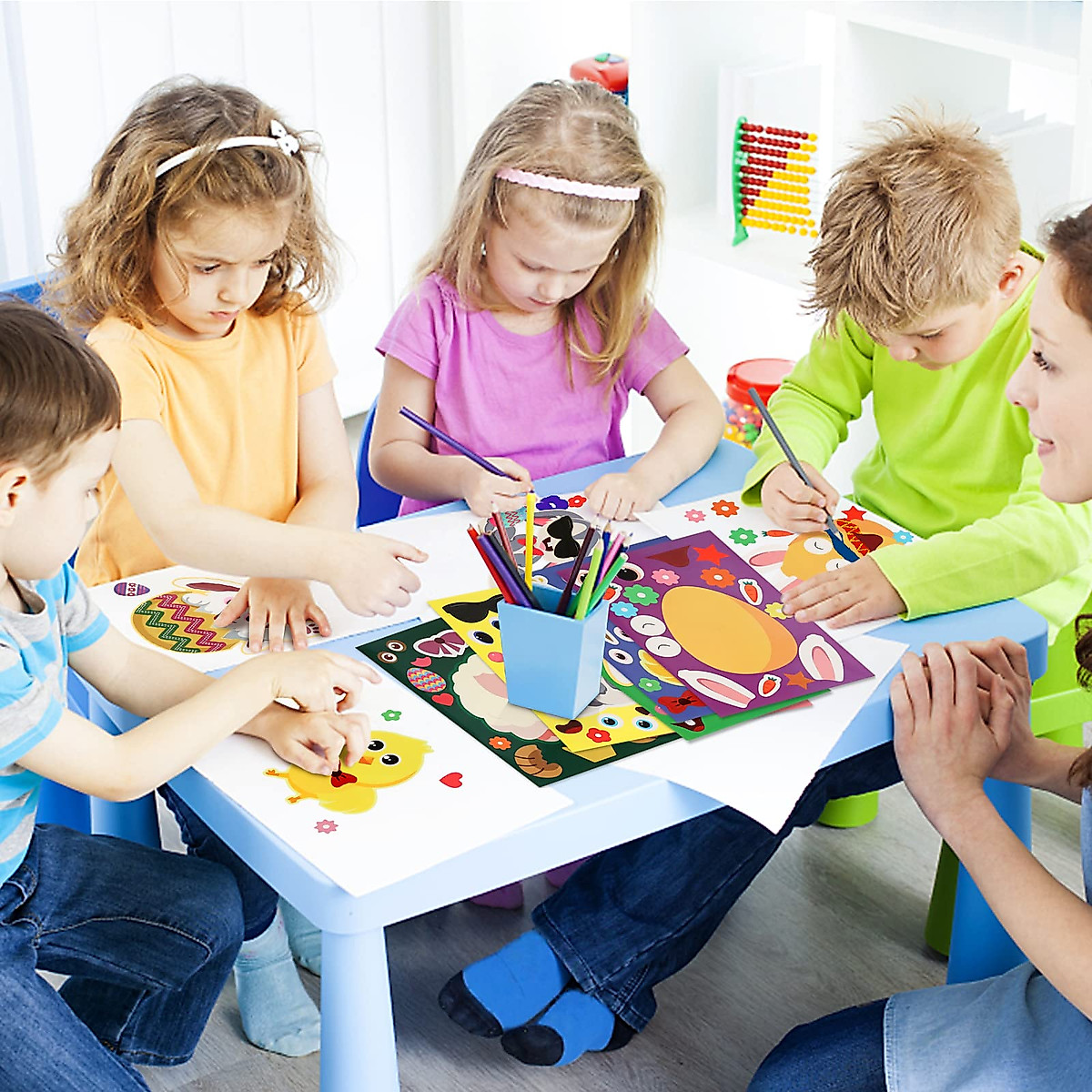 Aitsite 36pcs Easter Animal Stickers with Bunny, Chicken, Easter Eggs, Easter Stickers, DIY Easter Art and Craft Stickers for Kids Home (24pcsDIY Sticker)