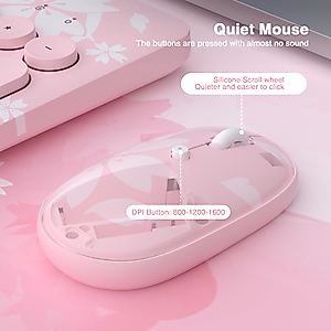 Mytrix Cute Sakura Pink Wireless Keyboard Mouse Combo, Retro Type-Writer Keys, 2.4G USB Slim Keyboard Mouse Set with Numeric Keypad for Computer, Laptop, Desktops, Pc, Mac(KMCS01)