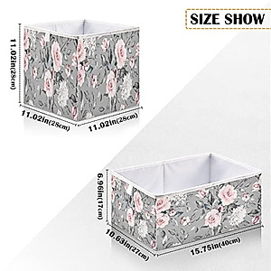 Kigai Rectangular Storage Bin Floral Flower Print Foldable Storage Basket Toy Storage Box for Home Organizing Shelf Closet Bins, 15.8 x 10.6 x 7-Inch