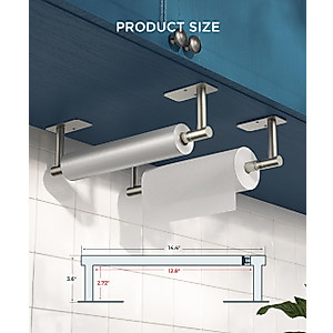 FORIOUS Under Cabinet Paper Towel Holder for Kitchen Bar Sink, Brushed Nickel Paper Towel Holder Under The Cabinet, Self Adhesive Paper Towel Holder Stainless Steel, Wall Mount Paper Towel Roll Holder