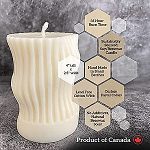Twigs & Birch Curvy Pillar Candle (1 Ivory Artisan Hand Made) | 100% Natural Unscented Soy Beeswax Candles for Gift | Smokeless Non-Toxic Air-Purifying | Canadian Made, Slow Burning 4x3