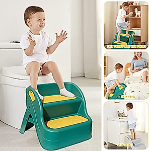 HAHONIA Step Stools for Kids Non-Slip 2 Step Stool for Toilet Kids Foldable Kitchen Step Stools Toddler Step Stool for Potty Training Bathroom Toilet Stools with Soft Anti-Slip Grips