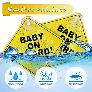 cobee Baby on Board Car Warning Signs, 2 Pcs 5"x5" Safety Car Sign with Double Suction Cups, Baby in Car Sticker for Car Window Cling Reusable Durable Baby on Board Sticker Decal(Style-A)