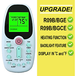 RCECAOSHAN Replacement for Arctic King Air Conditioner Remote Control R09B/BGE R09B/BGCE, with Green Backlight Light