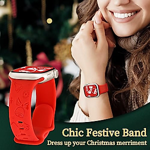 Christmas Gifts Compatible with Christmas Apple Watch Band for Women 42mm(Series 10) 41mm 40mm 38mm, Adjustable Soft Silicone Santa Claus Snowflake Band for iWatch Bands Series 10/9/8/7/6/5/4/3/2/1/SE
